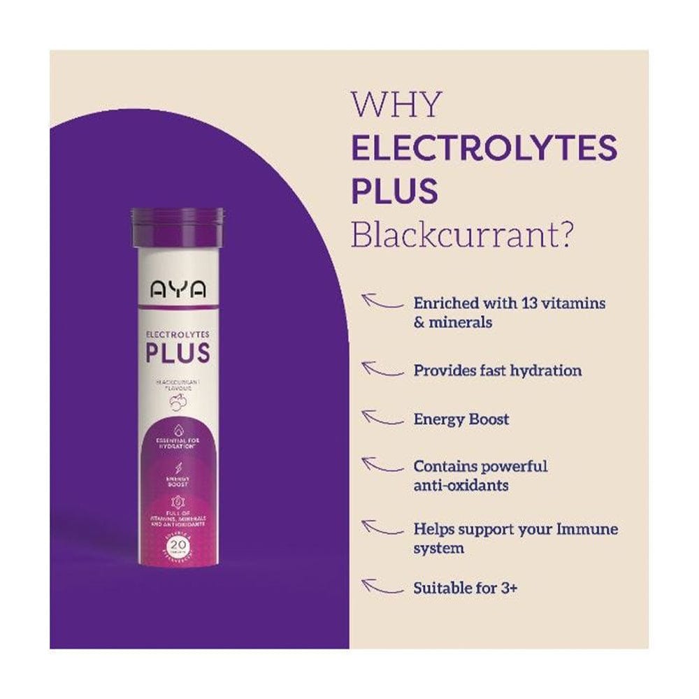 AYA Electrolytes Plus Blackcurrant Effervescent 20 Tablets | Meaghers ...
